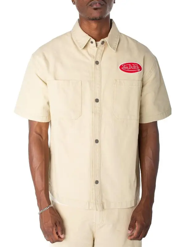 VON DUTCH Short Sleeve Canvas Hell Shirt - Pale Khaki