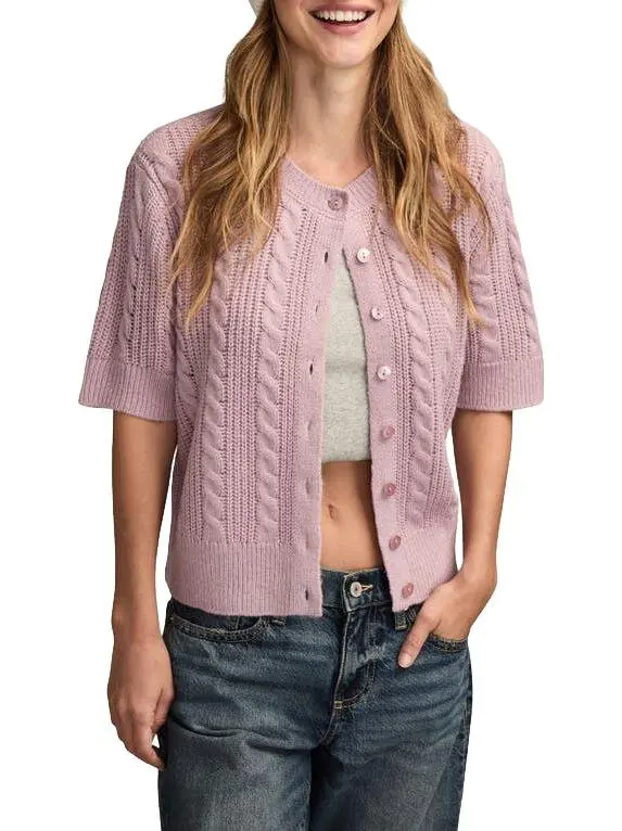 Lucky Brand Short Sleeve Cable Cardigan - Dawn Pink
