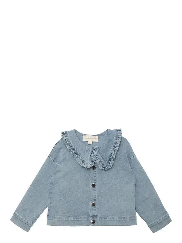 MABEL + HONEY Denim Ruffled Collar Jacket - Blue