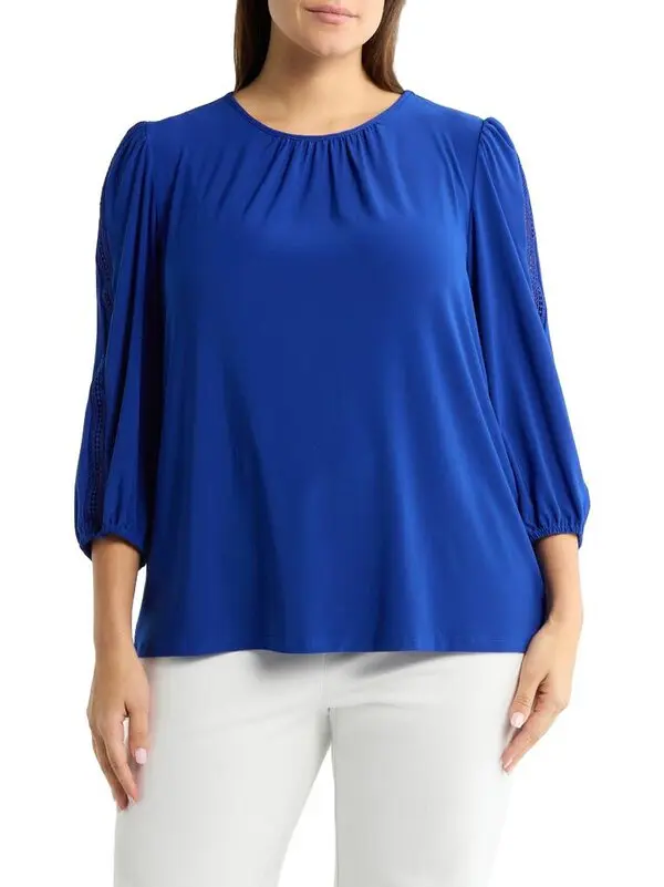 KASPER Lace Inset Sleeve Top - Royal Signature