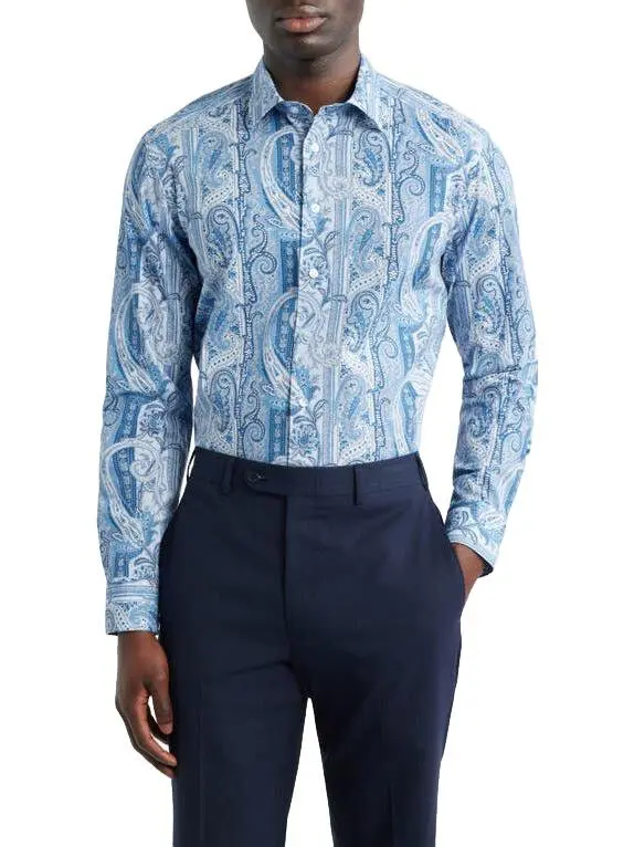 Etro Roma Stretch Cotton Dress Shirt - Printed Azure Base