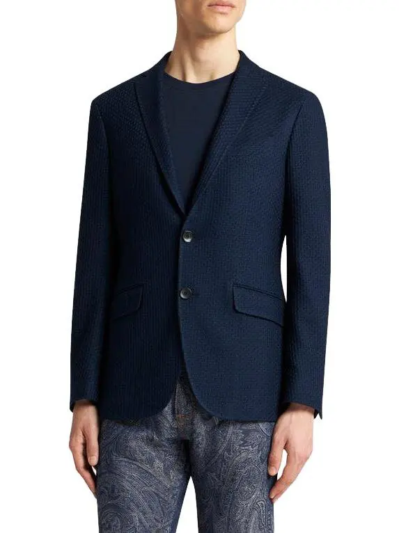 Etro Roma Navy Textured Cotton Knit Blazer - Blue Scurissimo