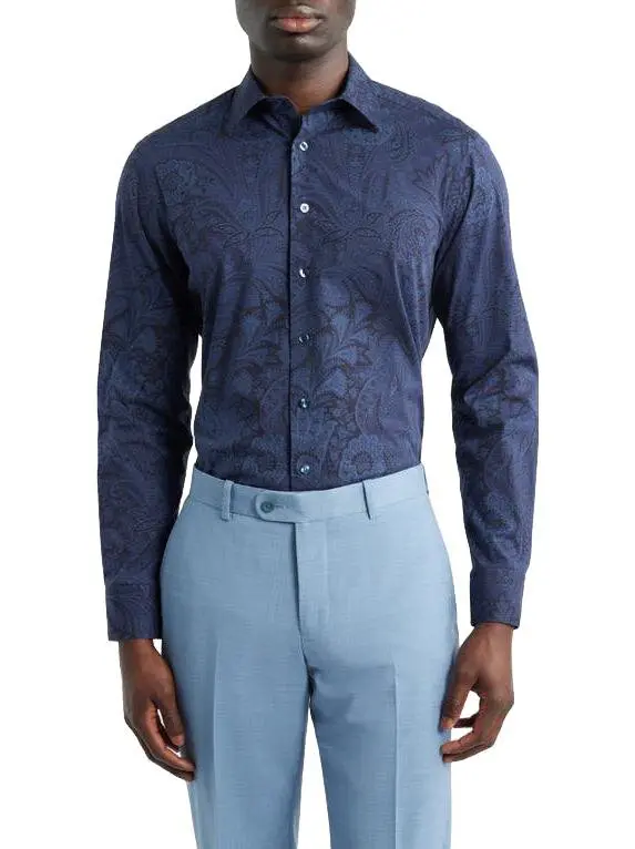 Etro Roma Stretch Cotton Dress Shirt - Stampa F.do Blue