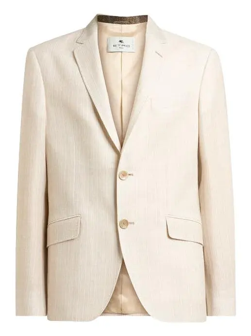 Etro Roma Jersey Tonal Stripe Cotton Sport Coat - Ecru