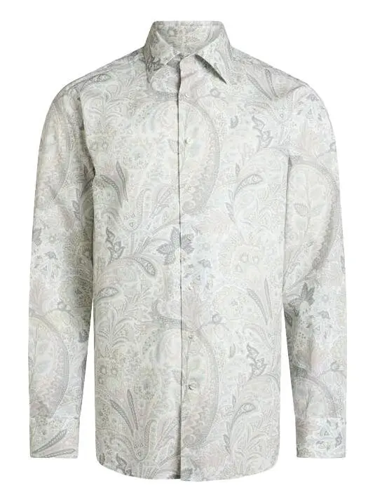 Etro Roma Stretch Cotton Dress Shirt - Stampa F.do Bianco