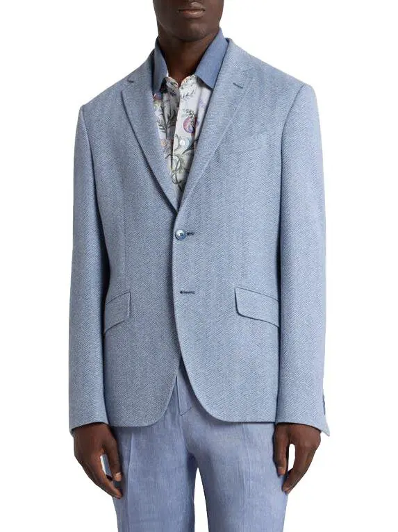 Etro Cotton & Linen Herringbone Sport Coat - Azzurro