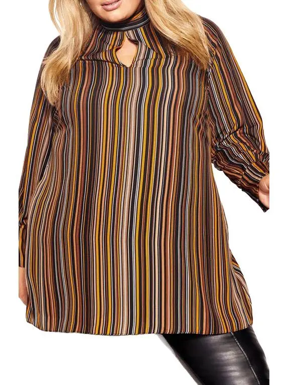 City Chic Tie Back Tunic Top - Stripe