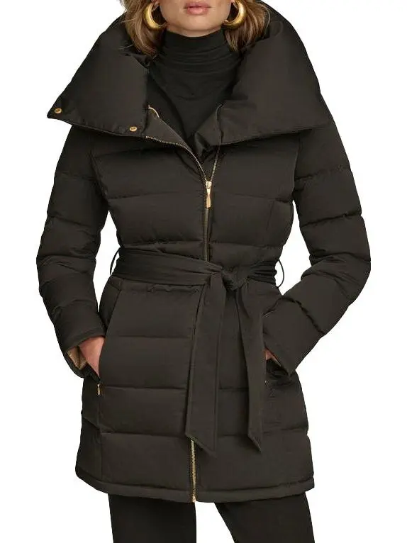 Donna Karan New York Water-resistant Belted Puffer Coat - Black
