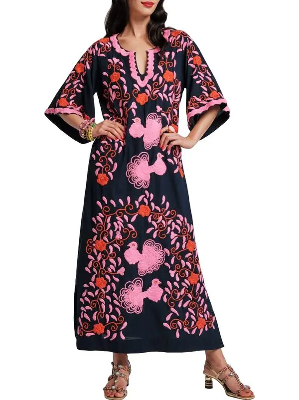 FRANCES VALENTINE Embroidered Caftan - Navy/multi