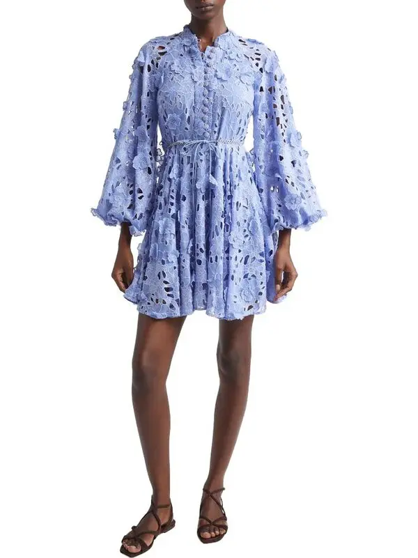 Zimmermann Patience Embroidered Long Sleeve Eyelet Mini Dress - Jacaranda