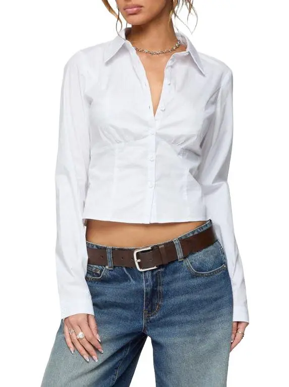 EDIKTED Cotton Poplin Button-up Shirt - White