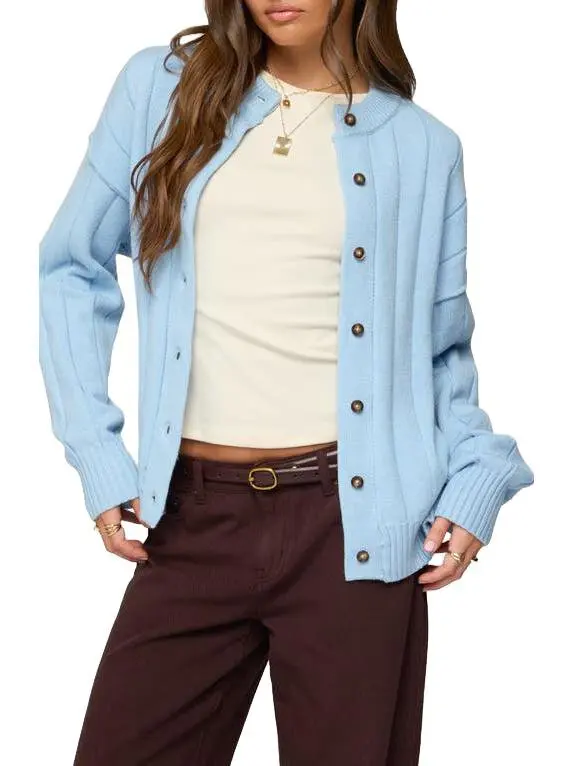 EDIKTED Joanie Wide Rib Cardigan - Blue