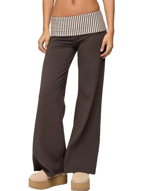 EDIKTED Striped Foldover Wide Leg Pants - Dark-gray