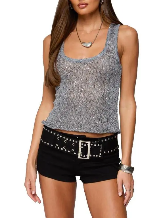 EDIKTED Eleora Sequin Knit Tank - Gray