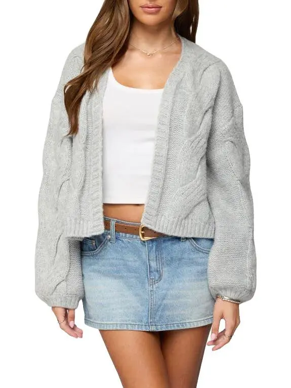 EDIKTED Braiden Chunky Cable Stitch Cardigan - Light-grey-melange