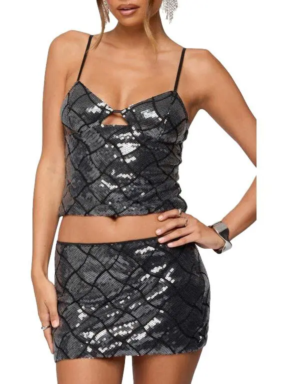 EDIKTED Diamond Sequin Camisole - Black