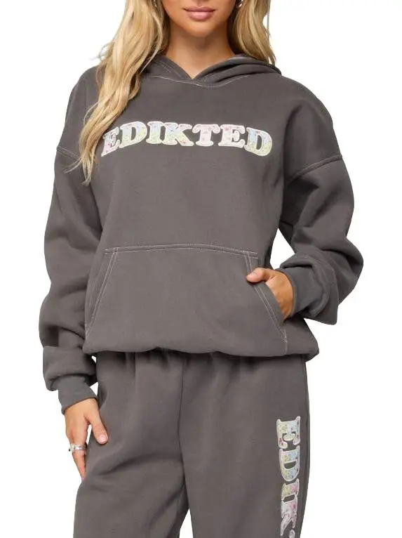 EDIKTED Flower Logo Hoodie - Gray