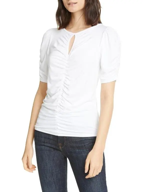 FRAME Shirred Keyhole Neck T-shirt - Blanc