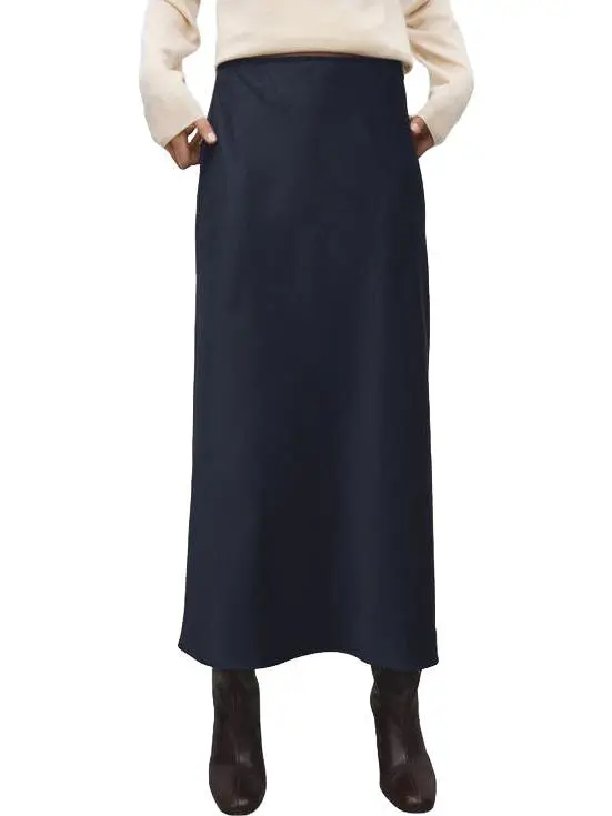 Mango Satin Maxi Skirt - Navy