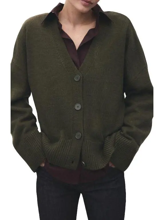 Mango Oversized V-neck Cardigan - Khaki Green