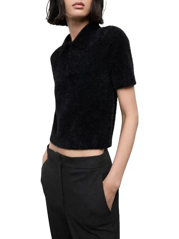 Mango Faux Fur-effect Polo Sweater - Black