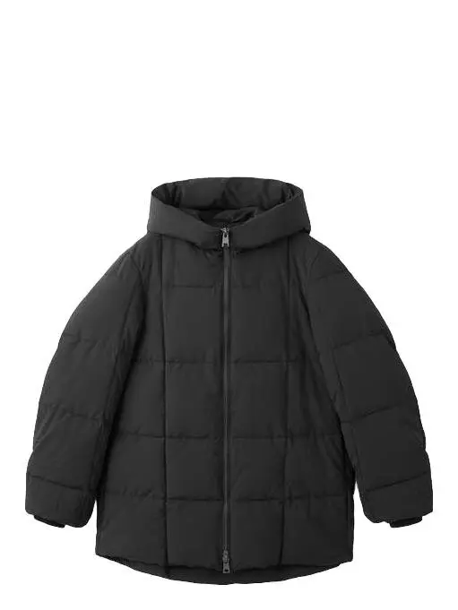 Mango Quilted Hooded Puffer Coat - Black