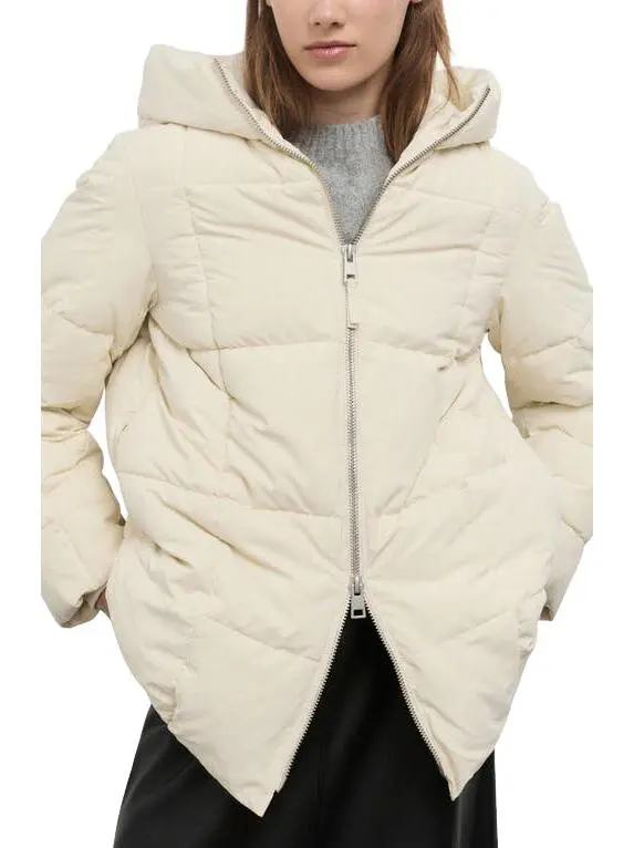 Mango Quilted Hooded Puffer Coat - Vanilla
