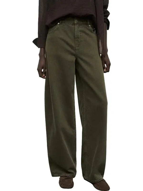 Mango Low Rise Barrel Leg Jeans - Khaki Green