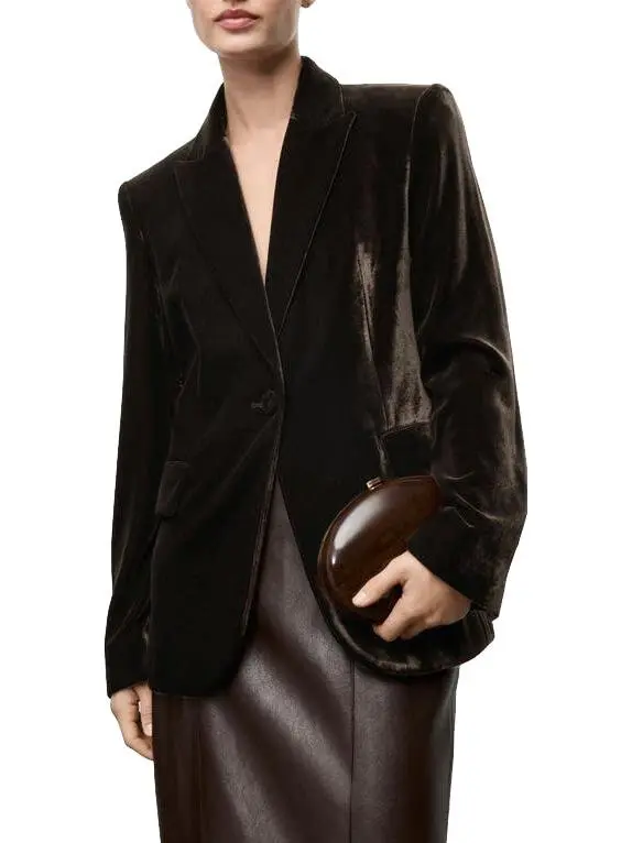 Mango Structured Velvet Blazer - Chocolate