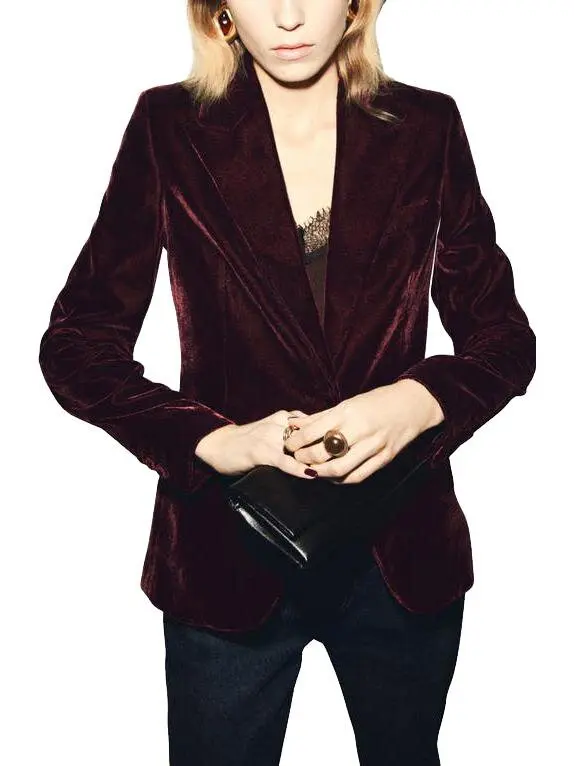 Mango Structured Velvet Blazer - Maroon