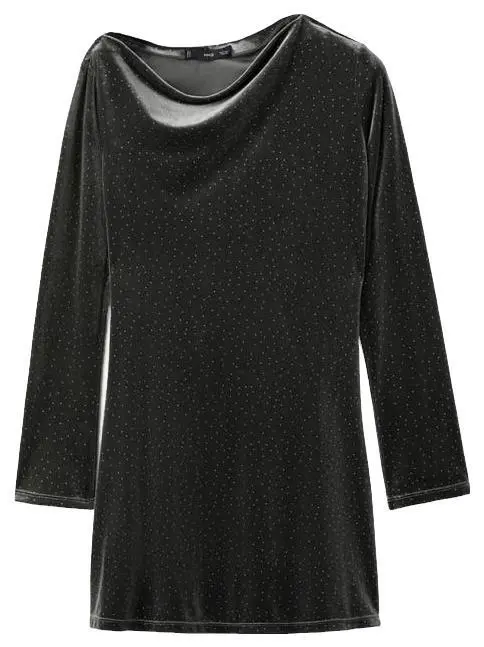 Mango Rhinestone Velvet Dress - Charcoal