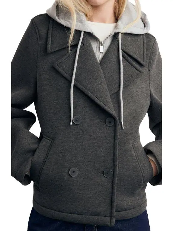 Mango Layered Hooded Jacket - Medium Heather Grey