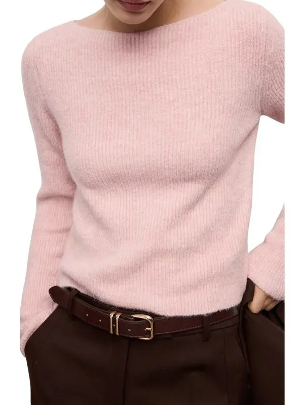 Mango Boat Neck Ribbed Sweater - Pastel Pink