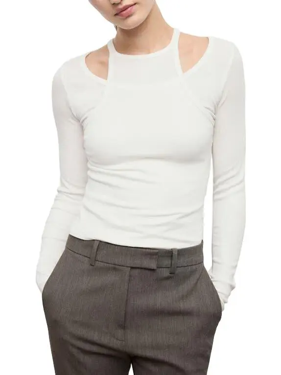 Mango Layered Look Long Sleeve Rib T-shirt - Off White
