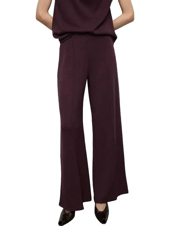 Mango Pleated Wide Leg Trousers - Burgundy