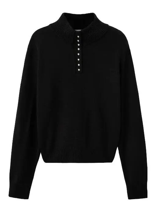 Mango Half Placket Mock Neck Sweater - Black