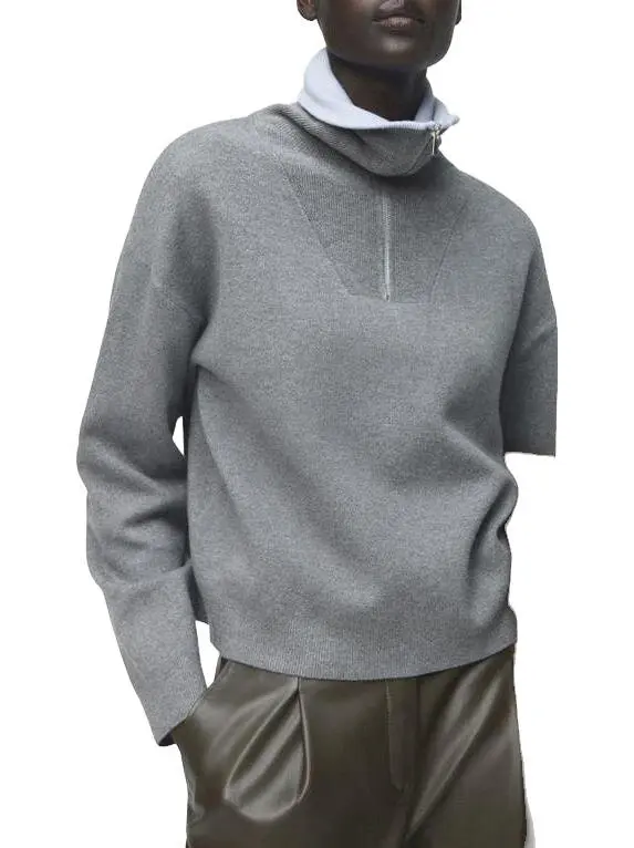 Mango Quarter Zip Turtleneck Sweater - Grey