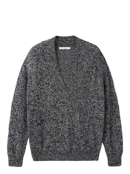 Mango Marled V-neck Sweater - Black