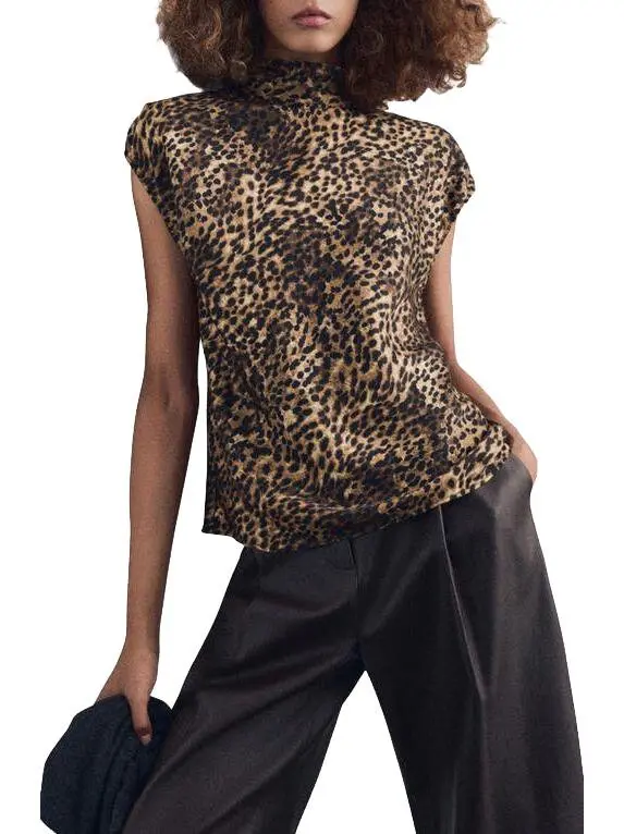 Mango Leopard Print Satin Shirt - Brown