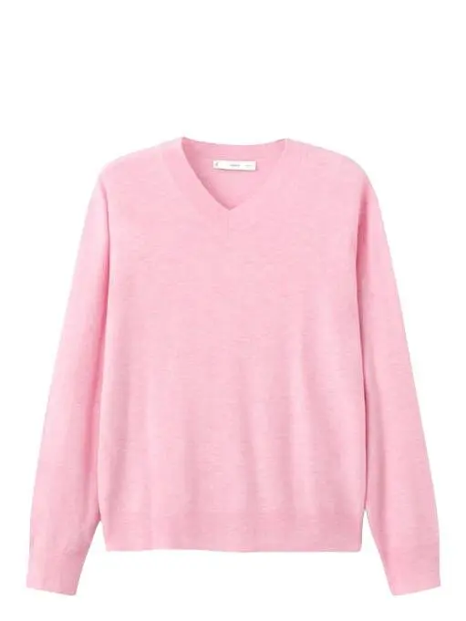 Mango V-neck Fine Knit Sweater - Pink