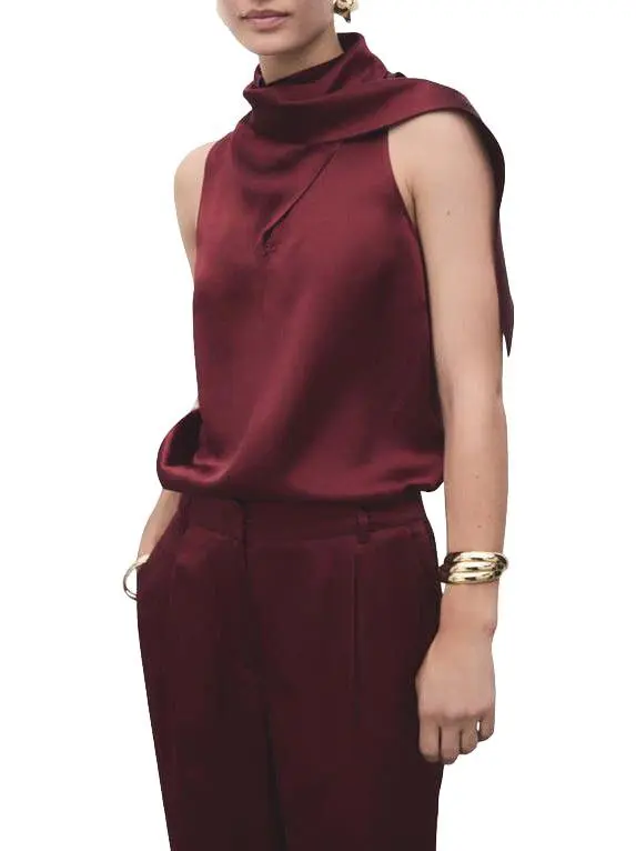 Mango Satin Sleeveless Top With Scarf - Russet