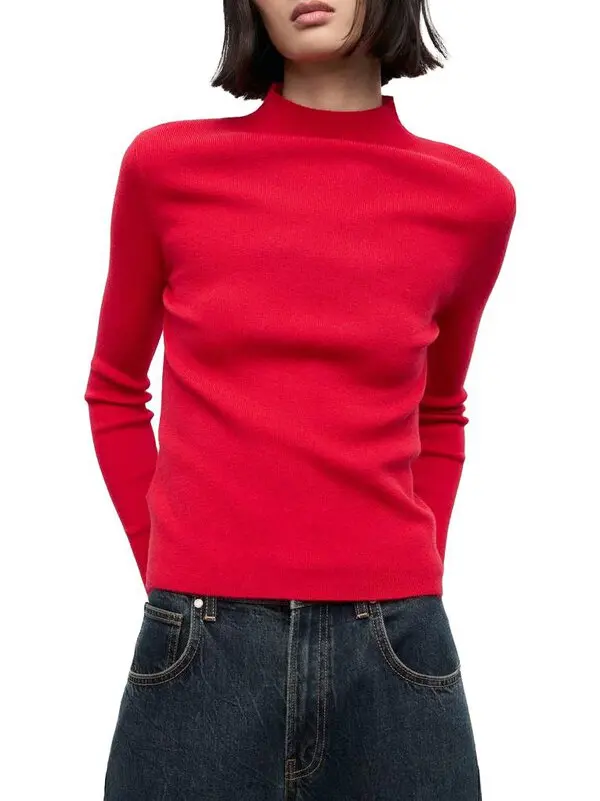 Mango Fitted Mock Neck Sweater - Red