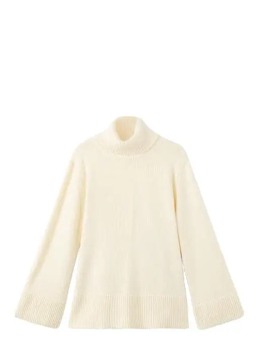 Mango Ribbed Trim Turtleneck Sweater - Ecru