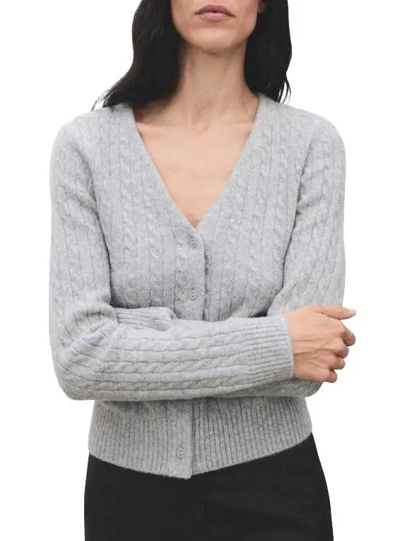 Mango Cable Knit V-neck Cardigan - Dark Heather Grey