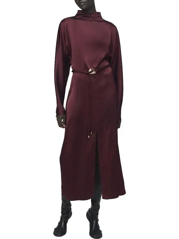Mango Long Sleeve Satin Midi Dress - Maroon