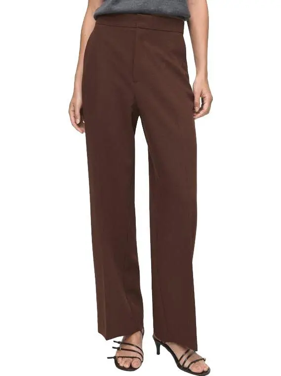 Mango High Waist Straight Leg Trousers - Chocolate