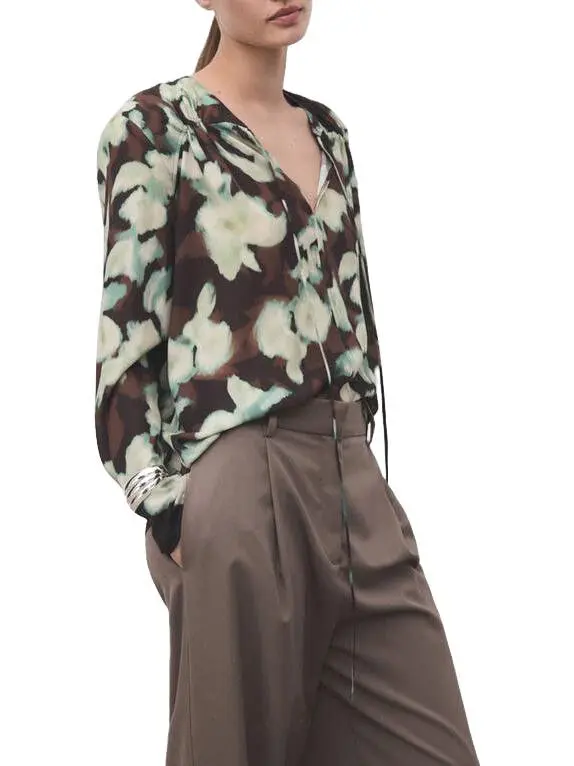 Mango Floral Shirred Yoke Top - Green