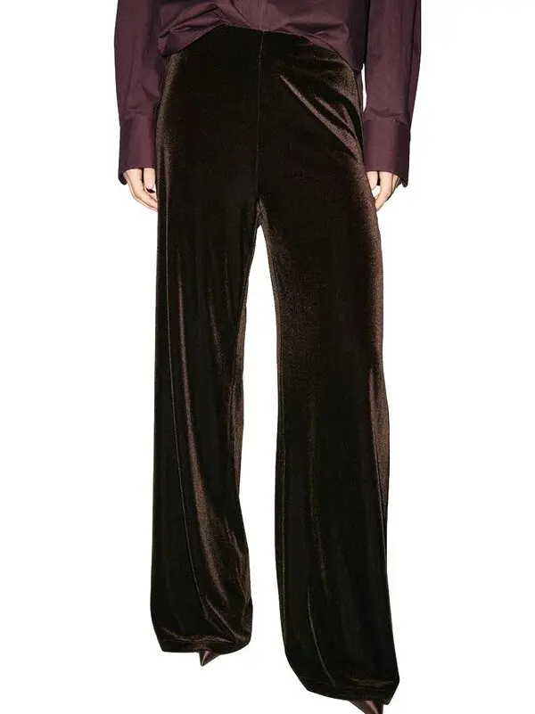 Mango Wide Leg Velvet Trousers - Brown