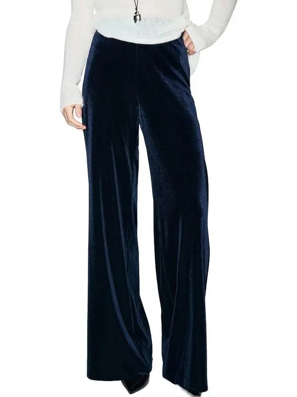 Mango Wide Leg Velvet Trousers - Navy