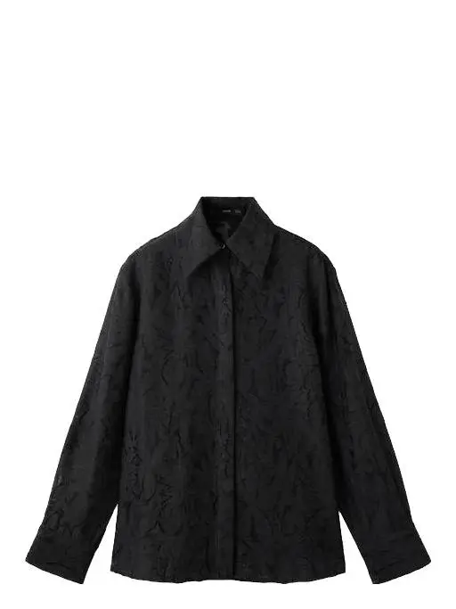 Mango Textured Semisheer Oversize Button-up Shirt - Black